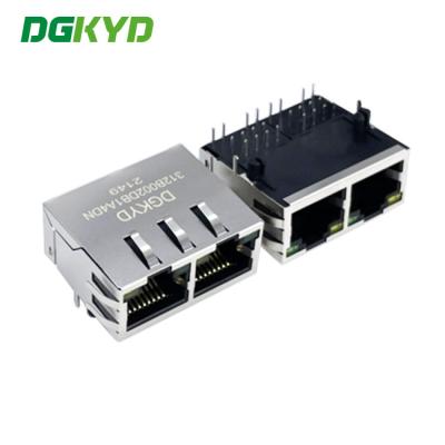 China DGKYD312B002DB1A4DN Dual Port RJ45 Cat6 Connector with Transformer - 100M Network Jack with LED Indicators for sale
