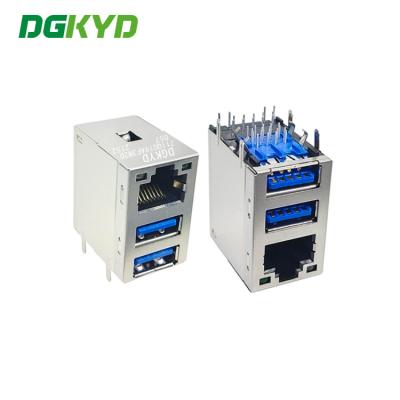 China UL94V-0 USB 3.0 Dual Port RJ45 Network Socket Connector with Gigabit Ethernet and 8 Terminals for sale