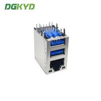 China UL94V-0 USB 3.0 Dual Port RJ45 Network Socket Connector with Gigabit Ethernet and 8 Terminals for sale