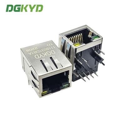 China Right Angle PCB Mount RJ45 Modular Jack with Transformer 10/100/1000BASE-T Single Port 8P8C Shielded for sale