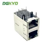 China Shielded Right Angle RJ45 2×1 Multiport Connector with LED - 10P8C PCB Mount 100 Ohm Impedance for sale