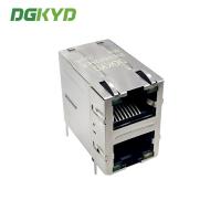 China Shielded Right Angle RJ45 2×1 Multiport Connector with LED - 10P8C PCB Mount 100 Ohm Impedance for sale