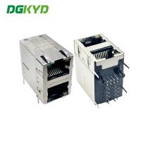 China Shielded Right Angle RJ45 2×1 Multiport Connector with LED - 10P8C PCB Mount 100 Ohm Impedance for sale