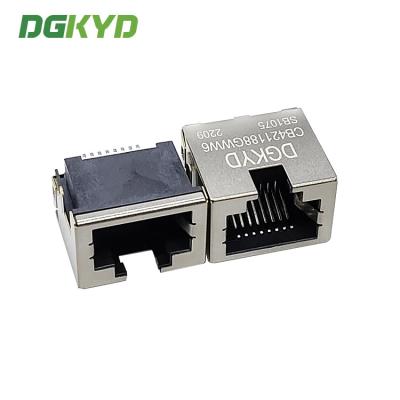 China Shielded RJ45 Modular Jack 8P8C Sinking Plate Type 1x1 Right Angle Through Hole for sale
