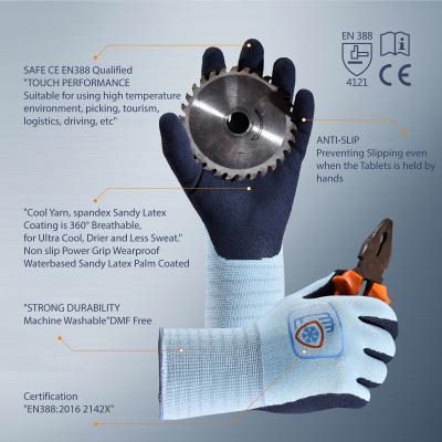 China CE EN388 Non Slip Power Grip Industrial Latex Palm Coated Gloves Blue Sizes 7-11 for sale