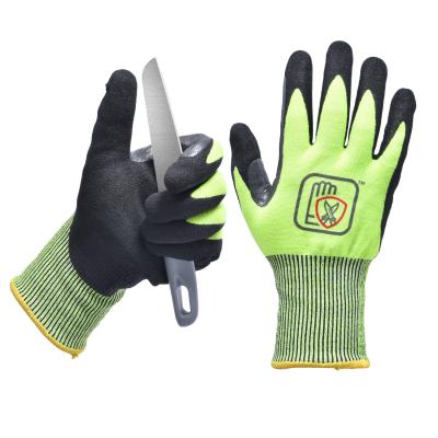 China Yellow Cut Resistant Safety Gloves Level 5 C Power Grip Rubber for Construction Workers Size 7-11 for sale