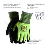 China Yellow Cut Resistant Safety Gloves Level 5 C Power Grip Rubber for Construction Workers Size 7-11 for sale