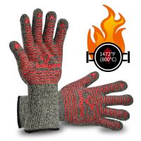 China Food Grade Silicone Heat Resistant BBQ Gloves 13.5 Inch Aramid Fabric 800C for sale