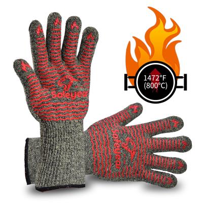 China Food Grade Silicone Heat Resistant BBQ Gloves 13.5 Inch Aramid Fabric 800C for sale