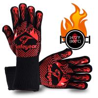 China Food Grade Silicone Heat Resistant Gloves 800C Cut Level 5 Safety BBQ Gloves 13.5 Inch for sale