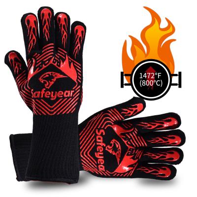 China Food Grade Silicone Heat Resistant Gloves 800C Cut Level 5 Safety BBQ Gloves 13.5 Inch for sale