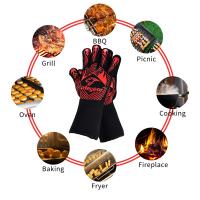 China Food Grade Silicone Heat Resistant Gloves 800C Cut Level 5 Safety BBQ Gloves 13.5 Inch for sale