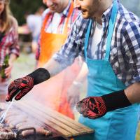 China Food Grade Silicone Heat Resistant Gloves 800C Cut Level 5 Safety BBQ Gloves 13.5 Inch for sale