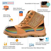 China American ANSI Mens Leather Work Boots HRO 300 Heat Resistant Rubber Sole Composite Toe Safety Shoes for sale