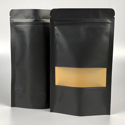 China Matte Stand-Up Zip Lock Bags Resealable Eco-Friendly Heat Seal Black Kraft Paper Bag for Snack Chips Dry Fruits Food Packaging for sale