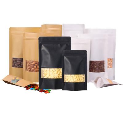 China Custom Print Logo Matte Standup Bag Brown Kraft Ziplock Pouch White Craft Paper Doypack Food Packaging Zipper Bags with Window for sale