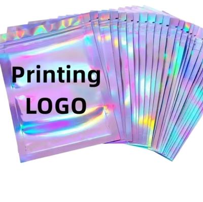 China Wholesale Customised Logo Rainbow Plastic Holographic Mylar Sealable Bags Waterproof Odour Resistant Re-sealable Packaging Milk for sale