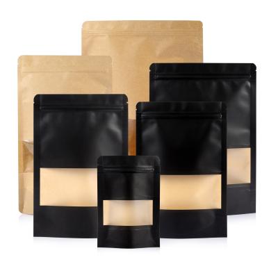 China Custom Matt Kraft Standup Bag Clear Window PE Plastic Zip Lock Doypack Retort Food Packaging Gravure Printing Paper Bags for sale