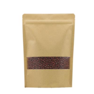 China Premium Brown Standing Zipper Pouches Plastic Food Packaging Bags Clear Window Kraft Craft Paper Bags for sale