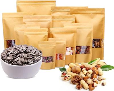 China Wholesale Customized Brown Eco-friendly Sealed Transparent Food Packaging Bags Sealing Kraft Paper Bags for sale