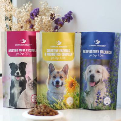 China Oem Manufacturer Custom High Quality Flat Bottom Zip Lock Bag Food Grade Cat Food Dog Food Pet Snack Bags for sale