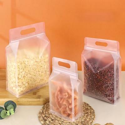 China Custom Eight Side Seal Gusseted Flat Bottom Snack Food Packaging Zip Lock Plastic Bags with Zipper for sale