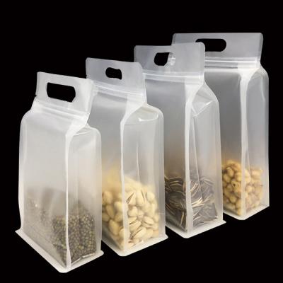 China Custom Zip Lock Zipper Eight Side Seal Gusseted Flat Bottom Snack Food Packaging Bags for sale