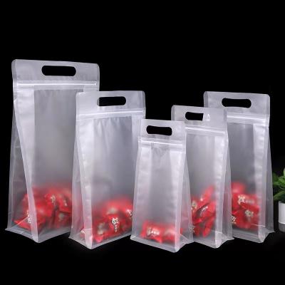 China Transparent Ziplock Bag Flat Bottom Clear Plastic Bags with Handle Food Packaging Side Gusset Bag for sale