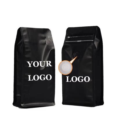 China Tear Resistant Puncture Proof Design Black Plastic Flat Bottom Heat Sealed Valve Coffee Bags for Packaging for sale