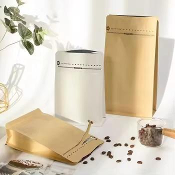 China Wholesale Flat Bottom Kraft Paper Coffee Bean Packaging Bag Recyclable Heat Seal Brown Aluminum Foil Lined Valve Zipper for sale