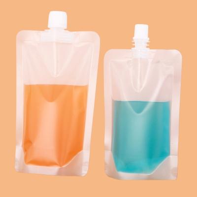 China Custom Plastic Liquid Spout Pouch Frosted Transparent Squeeze Pouch Flasks Drink Pouch with Screw Cap for sale