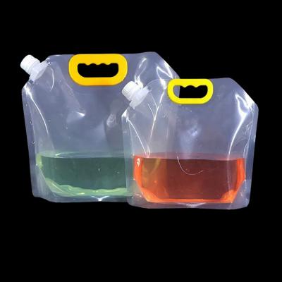 China Travel Portable Folding Water Bag Reusable Beverage Storage Jug Clear Plastic Spout Pouch with Handle for sale