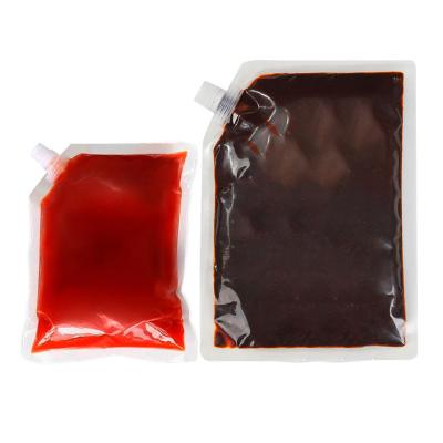 China Translucent Spout Pouch Heat Sealing Clear Plastic Bag Dipping Sauce Package Pouch with Spout for sale