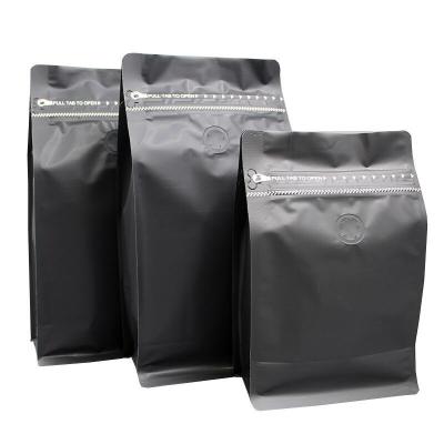 China Wholesale 250g 500g Flat Bottom Coffee Bags with Valve/Biodegradable Zipper Coffee Packaging Bags/Matte Black Coffee Bag Package for sale