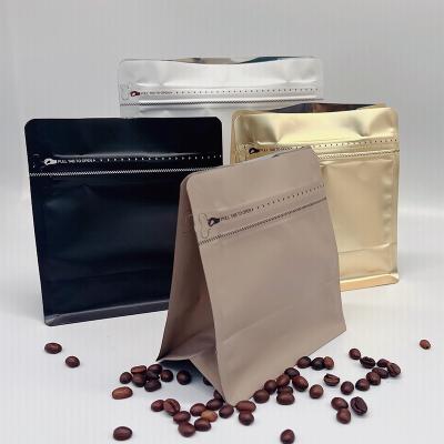 China Hot Selling Matte Black Roasted Coffee Packets Flat Bottom 8 oz Coffee Seal Bag for sale