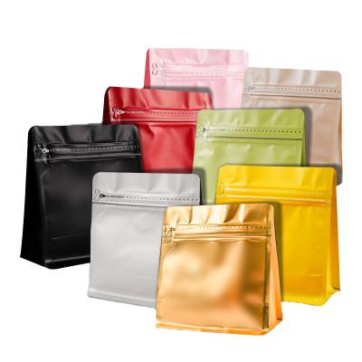 China Hot Selling Square Recyclable Easy Tear Resealable Zipper Valve Aluminum Foil Flat Bottom Coffee Bags for sale