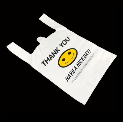 China Custom Print Thank You Bags Eco-Friendly Biodegradable Carrier Bags Retail T-shirt Shopping Bags for sale