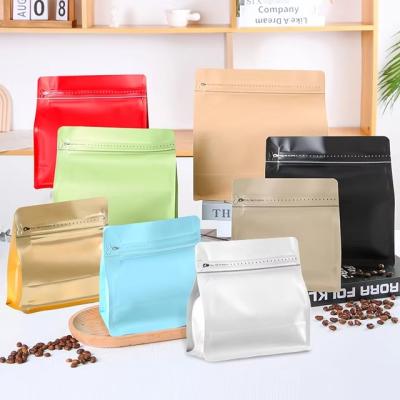 China Zip Lock Coffee Bag with Valve Flat Bottom Bag Plastic Package Coffee Beans Tea Bag for sale