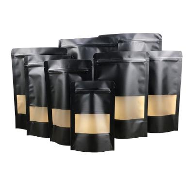 China Custom Print Standup Pouch Kraft Paper Food Storage Bag Recyclable Brown Black White Ziplock Bag with Window for Tea Coffee Bean for sale