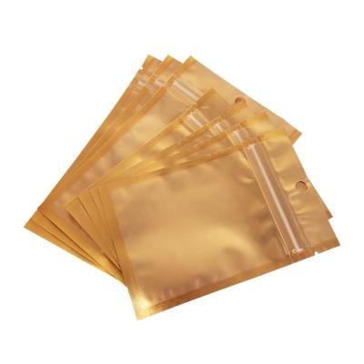 China Hot Selling Gravure Printing Resealed Small Size Gold Flat Bag Food Grade Hanging Holes Stand up Pouch for sale