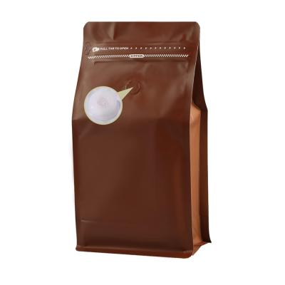 China Custom Print Logo Coffee Bag Kraft Paper Biodegradable Bolsas De Cafe Resealable Flat Bottom Coffee Bags with Valve and Zipper for sale