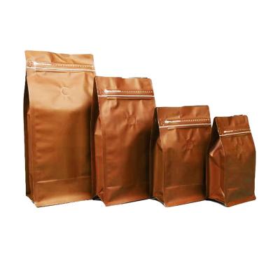 China Brown Coffee Bag Biodegradable 250g 500g 2lb 5lb Coffee Bag Aluminum Foil Flat Bottom Stand up Coffee Bags with Valve and Zipper for sale