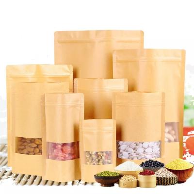 China Biodegradable Stand up Ziplock Bag Recyclable Kraft Zipper Bag with Window for Cereal Coffee Candy Bag for sale