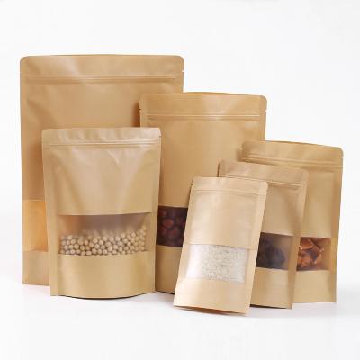 China Biodegradable Ziplock Bag Brown White Black Kraft Paper Bag Plastic Packaging Stand up Pouch with Window for sale