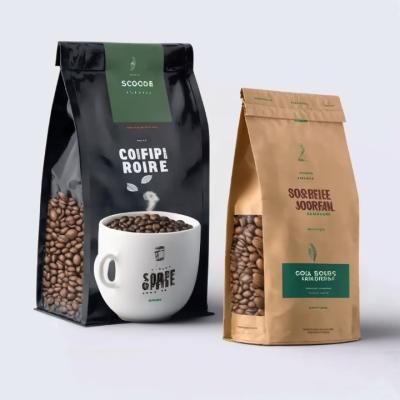 China Custom Kraft Paper Coffee Bag Biodegradable Flat Bottom Coffee Bag Print logo Recyclable Bolsas De Cafe Ground Coffee Bean Bag for sale