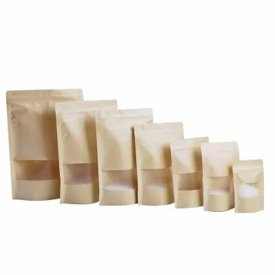 China Hot Selling Biodegradable Recycled Stand up Pouches Food Grade Pack windows Zipper Kraft Paper Bags for sale