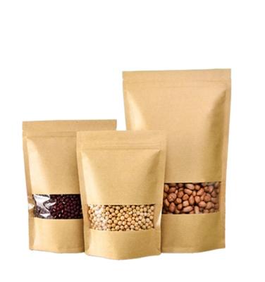 China OEM ODM Foldable Biodegradable Window Moisture-proof Resealable Plastic Bags Kraft Paper Packaging Bags for sale