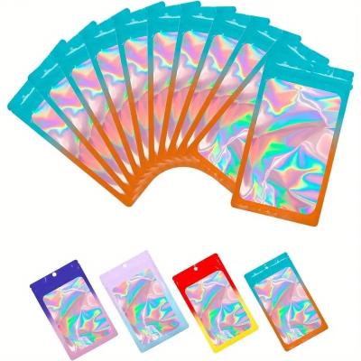 China Wholesale High Quality Reusable 3 Side Seal Hologram Laser Plastic Bag with Zipper Heat Seal Foil Packaging Bags for sale