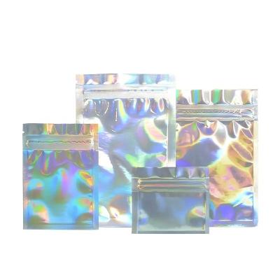 China Factory Customized Rainbow Color Flat Dust Resistant Plastic Clear Laser Holographic Zipper Bag Mylar Bag for sale