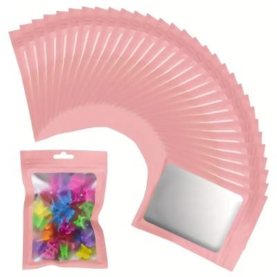 China Resealable Ziplock Small Business Sealable Plastic Bag Custom Print Pink Holographic Flat Mylar Packaging Zip Pouch for sale